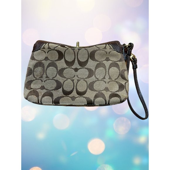 Coach | Bags | Coach Turn Clasp Wristlet Bag Signature Canvas Brown ...